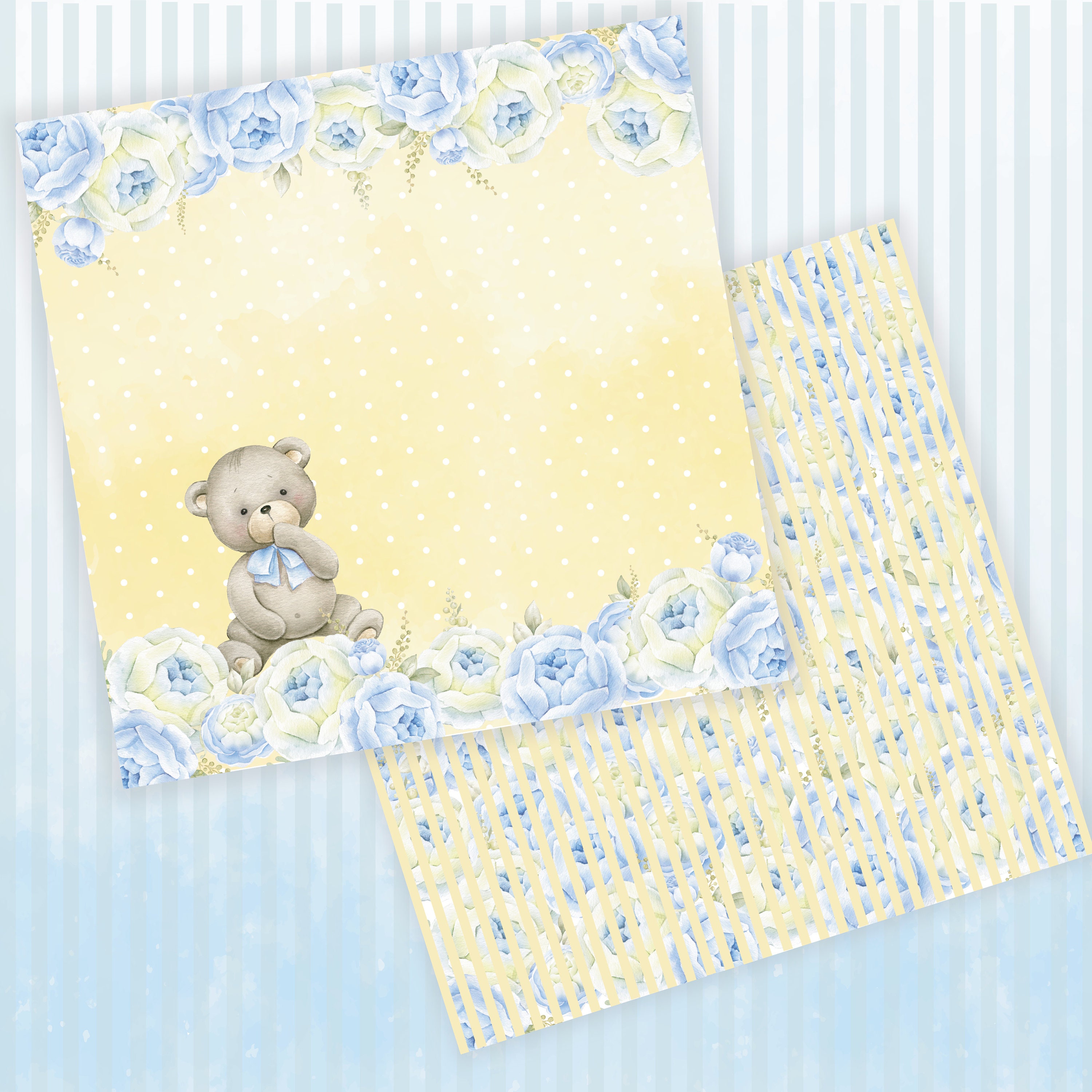 Teddy Bear Digital Paper Set, Baby Boy Digital Paper, Baby Shower Boy ...