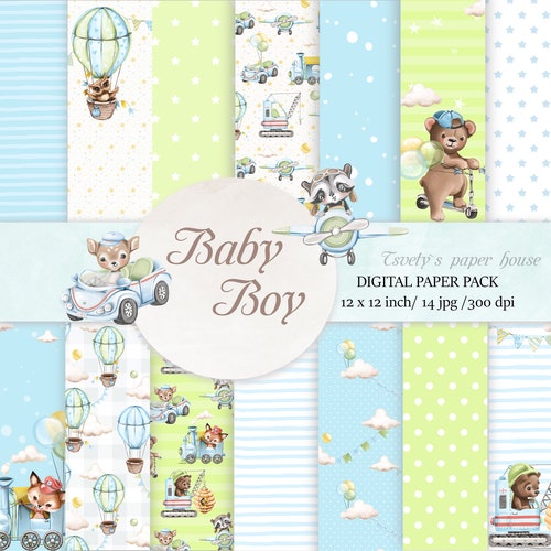 Baby Boy Digital Paper Sweet Cars Scrapbook Background - Etsy