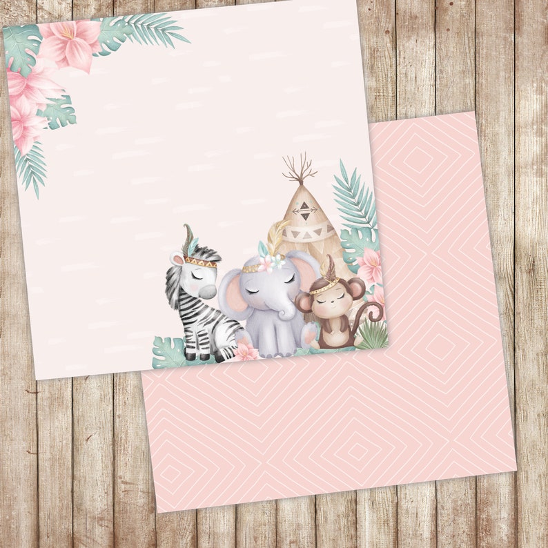 Baby Girl Digital Paper Little Animals Jungle Scrapbook Background ...
