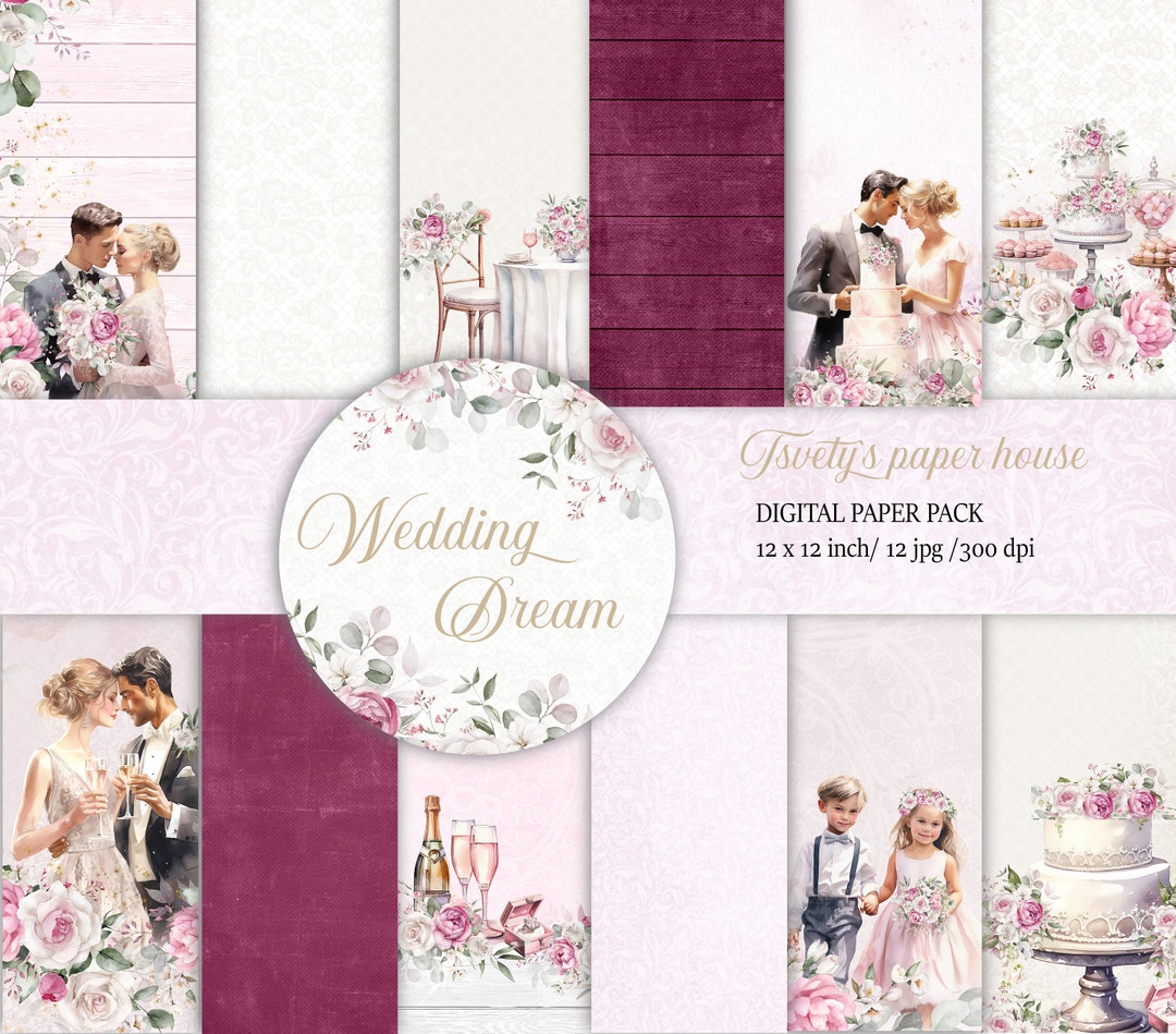 Wedding Digital Paper, Blush Floral Wallpaper, Bridal Scrapbook, Pink ...