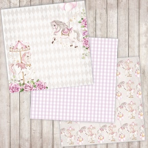 Baby Girl Digital Paper Carousel Horse Scrapbook Background Children ...