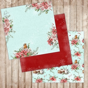 Traditional Christmas Digital Paper Tree Scrapbook Wood Winter Red and ...