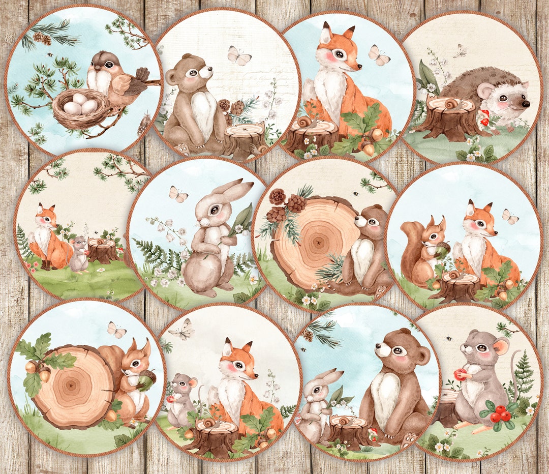Woodland Animals,forest Circle Tags, Baby Shower Cupcake Toppers ...