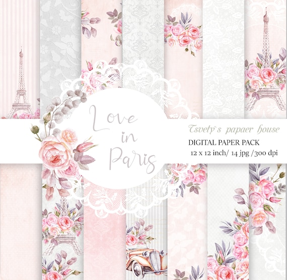 Blush and Grey Wedding Digital Paper Paris Blush Floral - Etsy