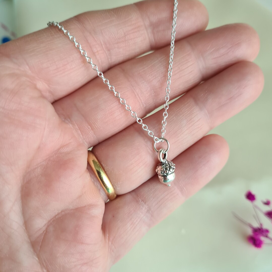 Sterling Silver Acorn Pendant Necklace. Dainty Pendant. Perfect Gift ...