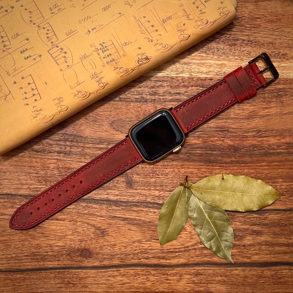 Genuine Red Leather Apple Watch Band for Series 7-6-5-4-3-2-1 - Etsy