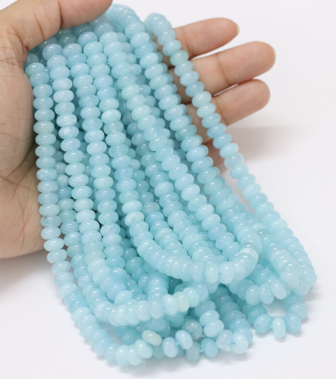 Beautiful Aqua Color Sky Blue Quartz Smooth Rondelle Shape Beads,15inch ...