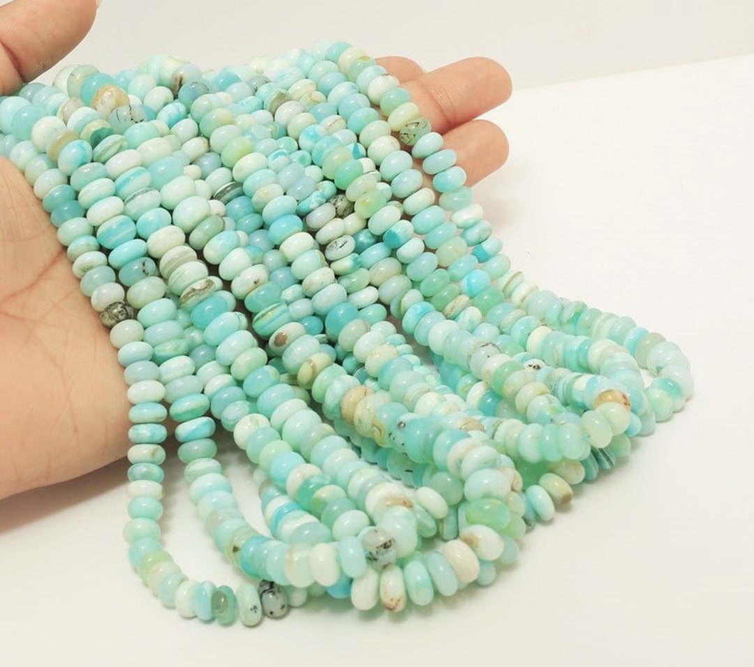 Beautiful Blue Peru Opal Rondelle Shape Smooth Beads,15" Strand, 5-8mm ...