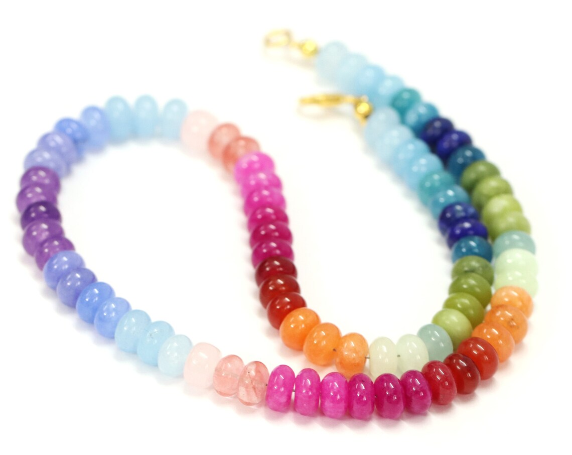 Beautiful Mix Color Quartz Smooth Rondelle Beads Necklace, AAA 7-8mm ...