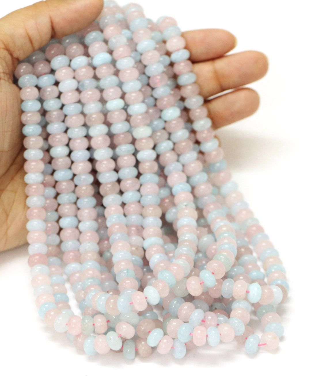 Beautiful Morganite Quartz Smooth Rondelle Shape Beads, 15inch 7-8mm ...