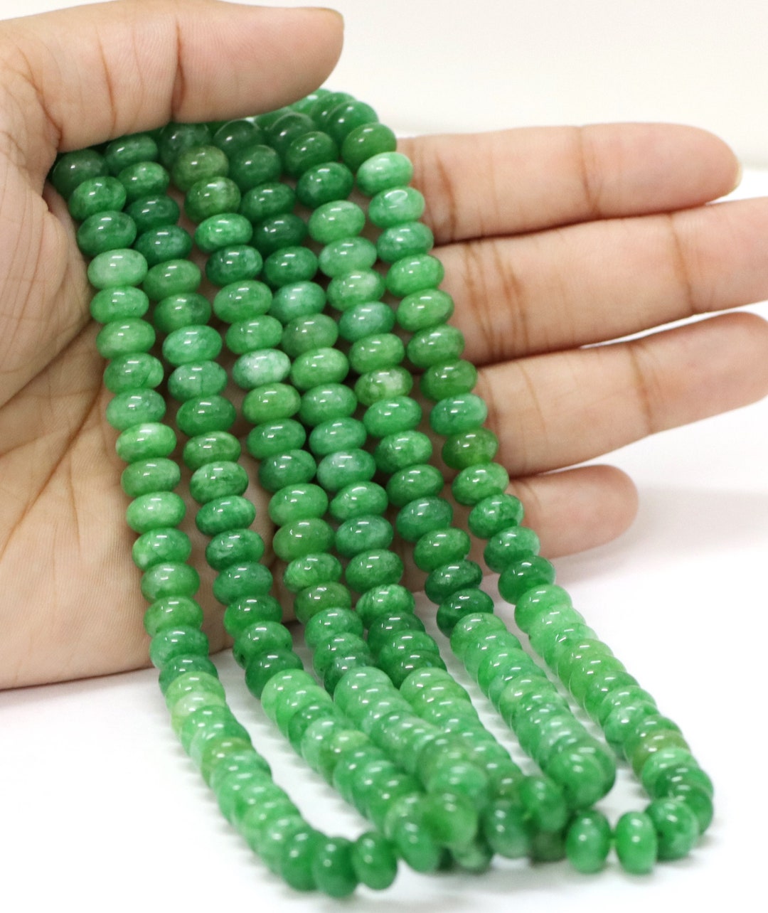 Beautiful Green Jade Shaded Smooth Rondelle Shape Beads, 15" 7-8mm ...