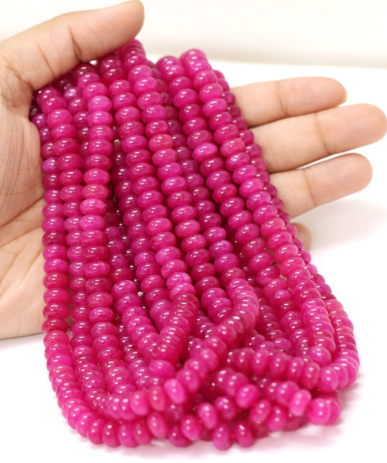 Hot Pink Chalcedony Beads: AAA Smooth Rondelle Gemstone, 7-8mm, 15 Inch ...