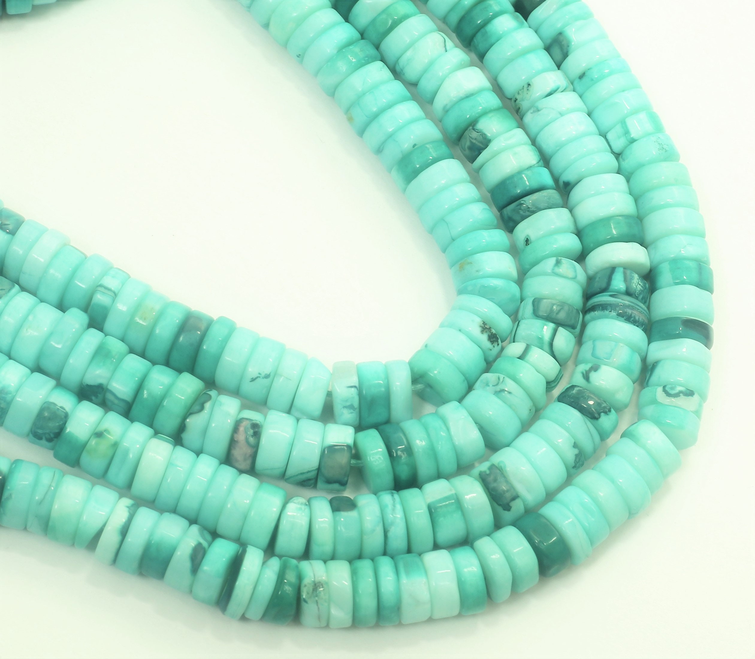 Beautiful Sea Blue Dot Opal Smooth Tyre Shape Beads 16 - Etsy