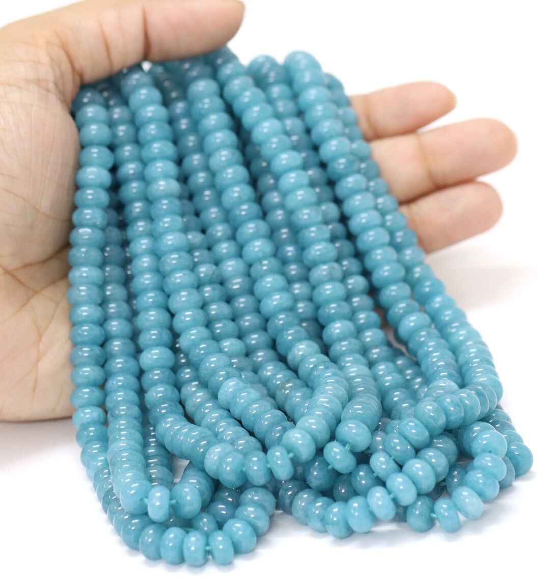 Beautiful Neon Blue Quartz Smooth Rondelle Shape Beads, 15inch 7-8mm ...
