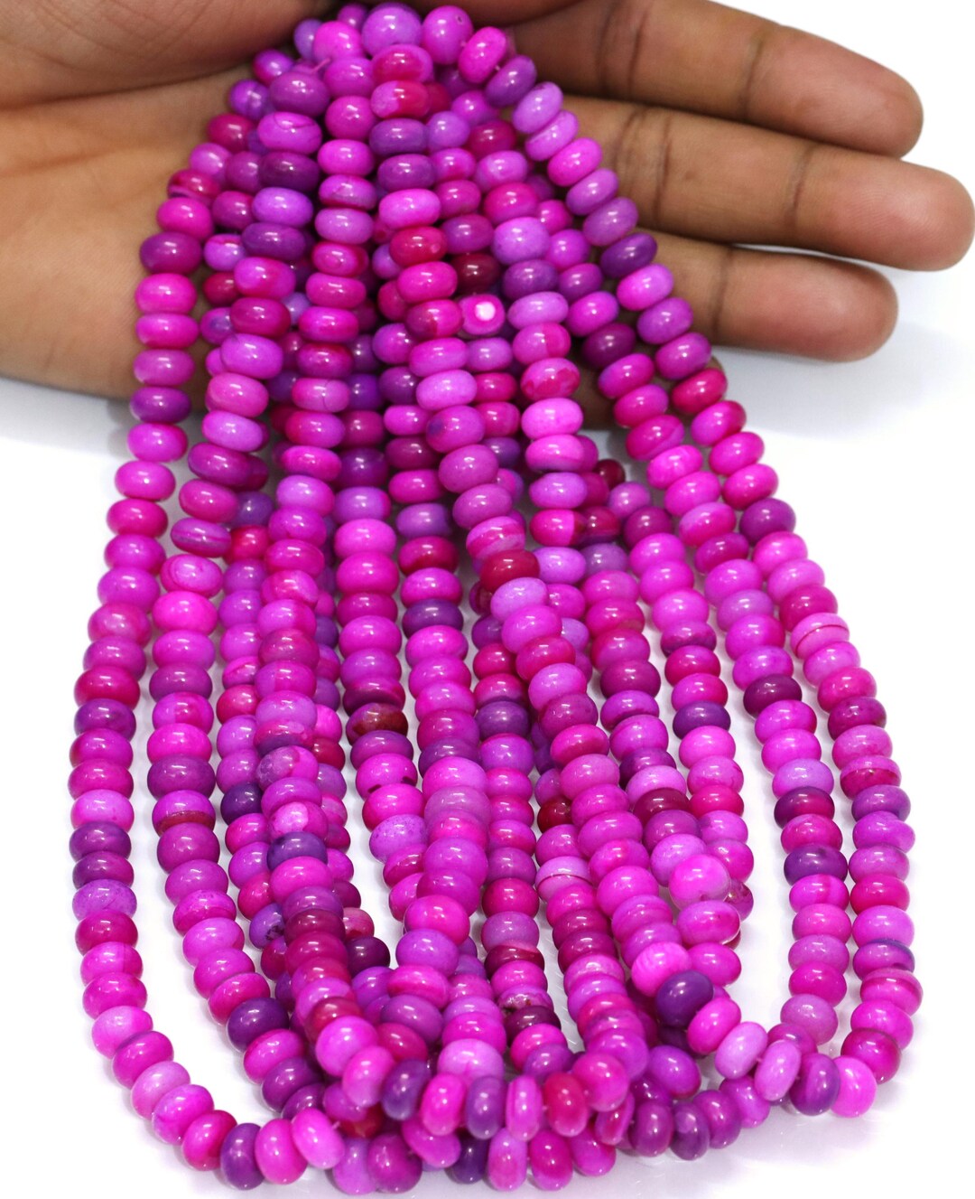 Beautiful 16" Dark Moss Pink Dot Opal Smooth Rondelle Shape Beads, Pink ...