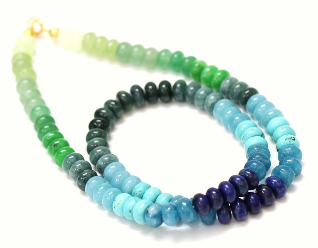 Multi Blue Green Quartz Rondelle Bead Necklace (7-8mm) - Etsy
