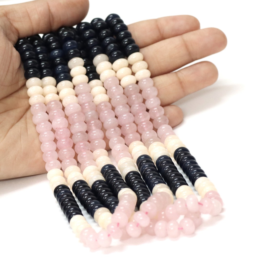 Beautiful Pink Pearl Blue Color Quartz Smooth Rondelle Shape Beads, 7-8 ...
