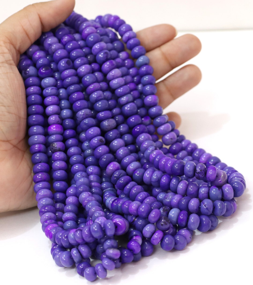 Beautiful Purple Opal Smooth Rondelle Shape Beads, 15" 7-10mm Purple ...