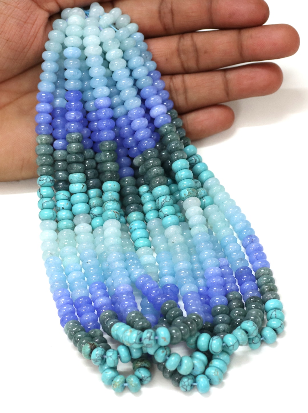 Beautiful Multi Blue Color Shaded Quartz Smooth Rondelle Shape Beads, 7 ...