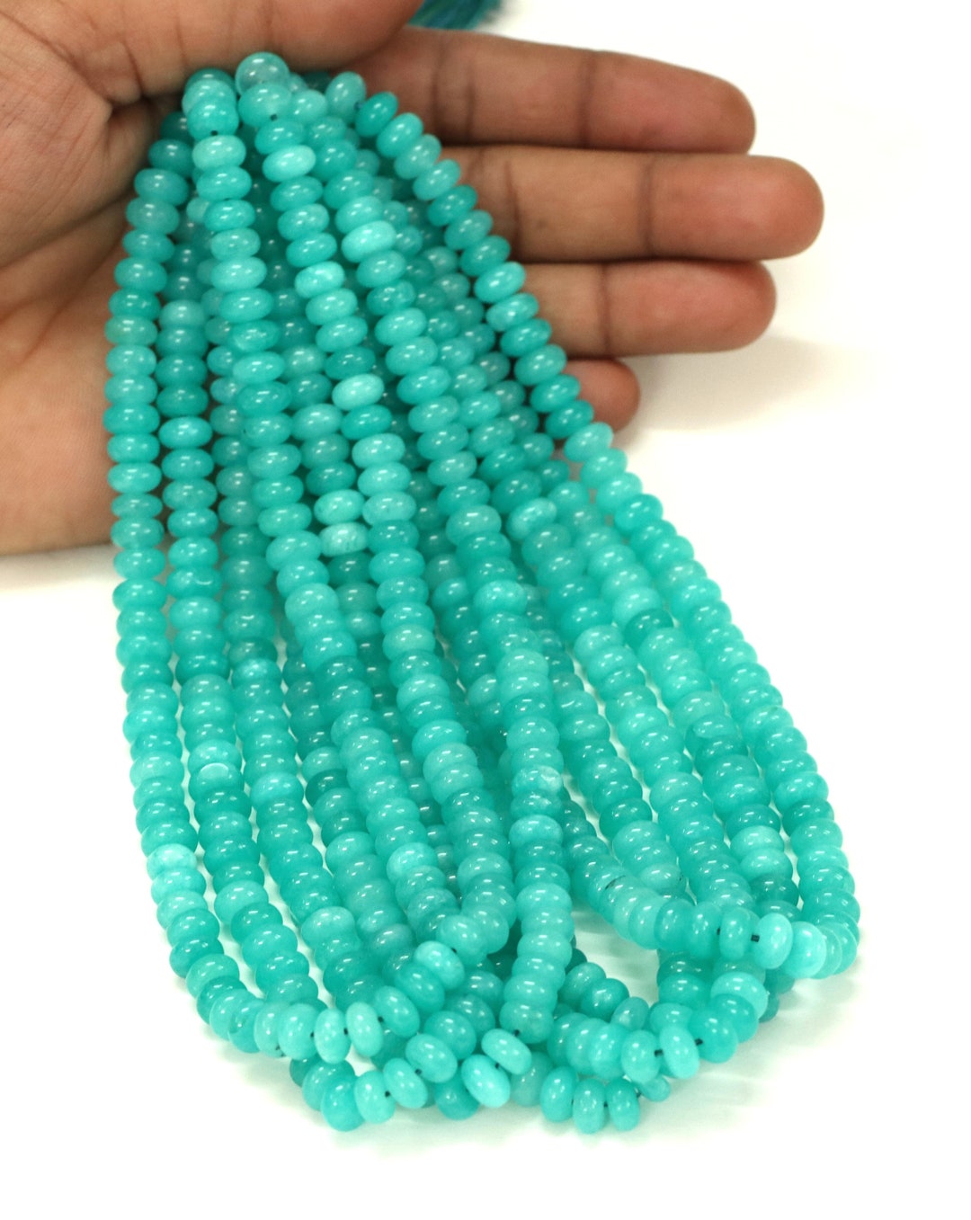 Beautiful Neon Sky Blue Quartz Smooth Rondelle Shape Beads, 7-8mm Neon ...