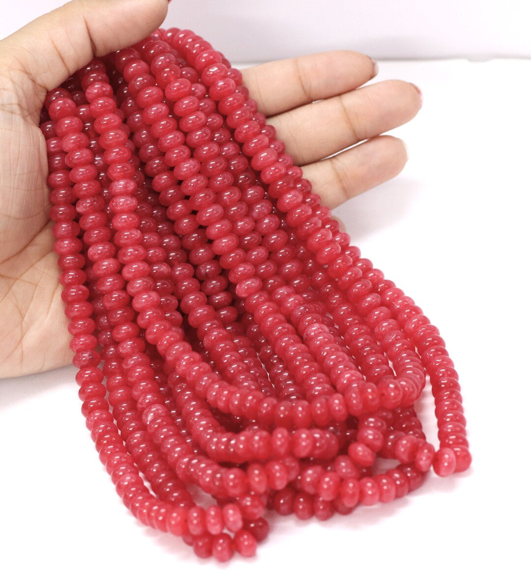 Beautiful Hot Red Color Quartz Smooth Rondelle Shape Beads, 15" 7-8mm ...