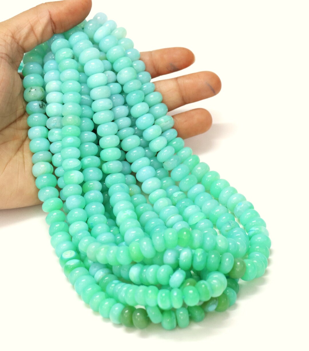 Beautiful Peruvian Green Opal Smooth Rondelle Shape Beads, 7-10mm Peru ...