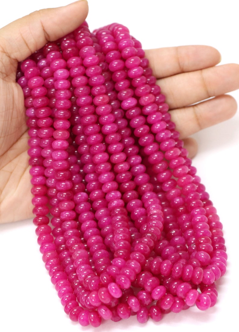 Hot Pink Chalcedony Beads: AAA Smooth Rondelle Gemstone, 7-8mm, 15 Inch ...