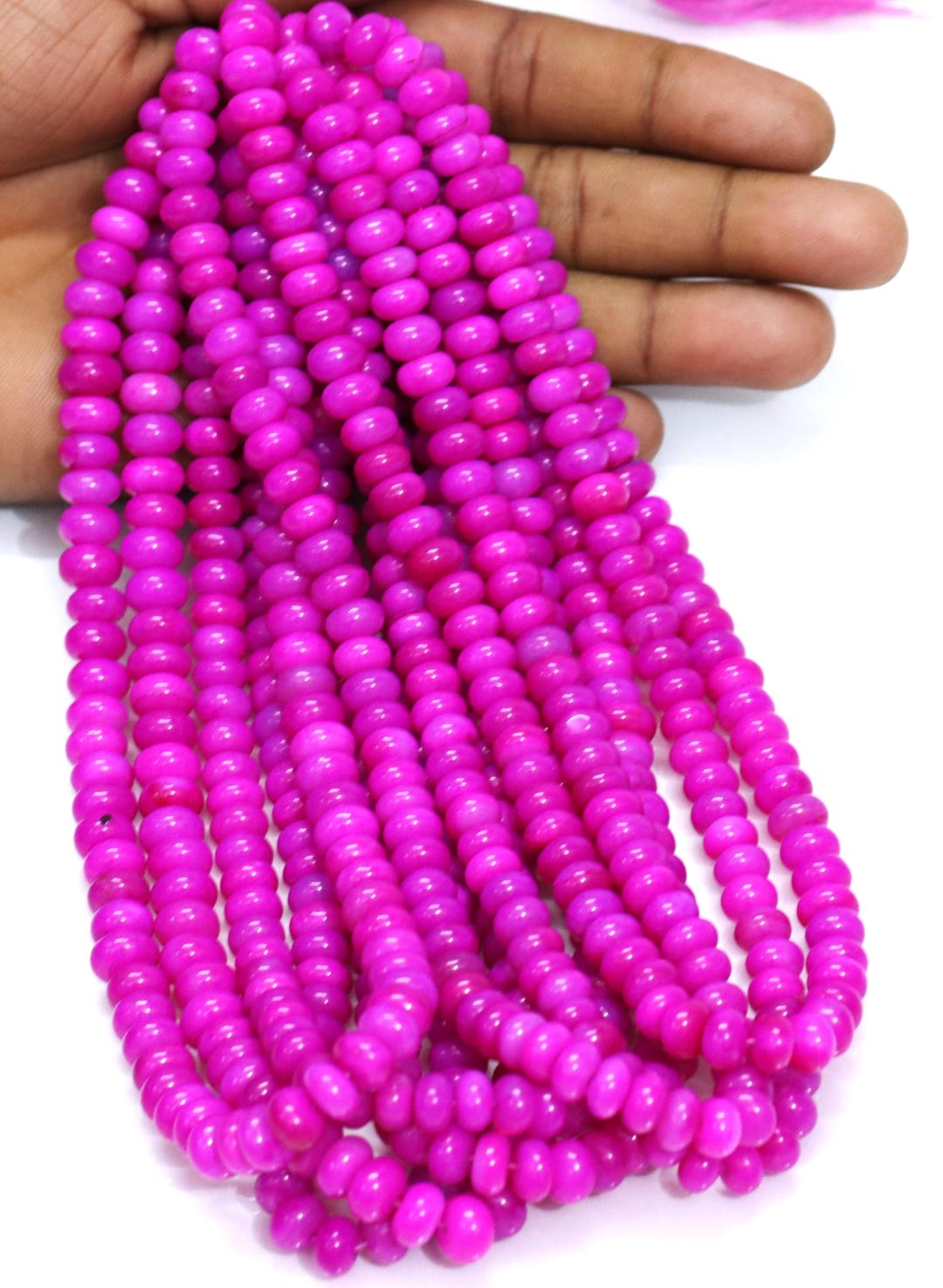 Beautiful Moss Hot Pink Opal Smooth Rondelle Shape Beads, 7-10mm Dark ...