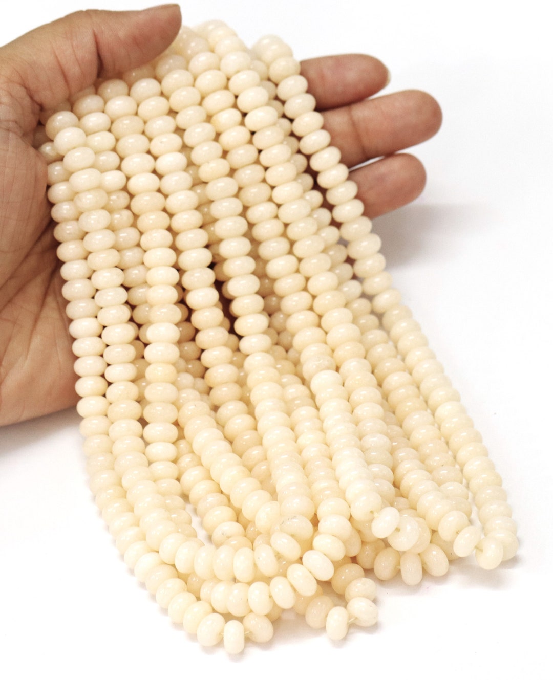 Beautiful Pearl Color Quartz Smooth Rondelle Shape Beads, 15" 7-8mm ...