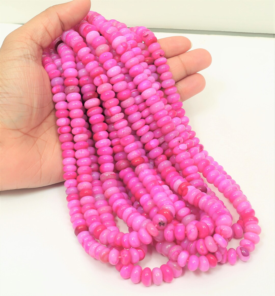 Beautiful Dark Hot Pink Opal Smooth Rondelle Shape Beads 16