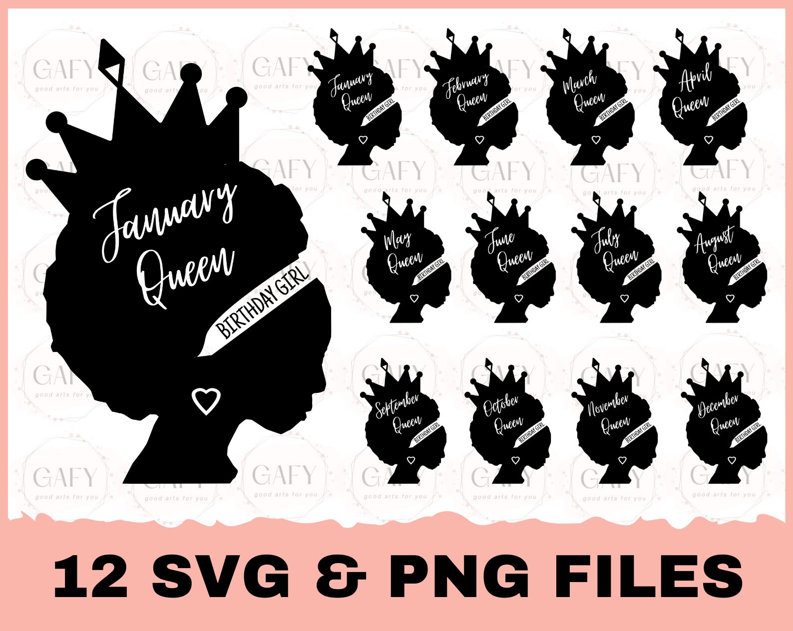 Birthday Month Queens SVG Bundle Afro Birthday Queen svg | Etsy