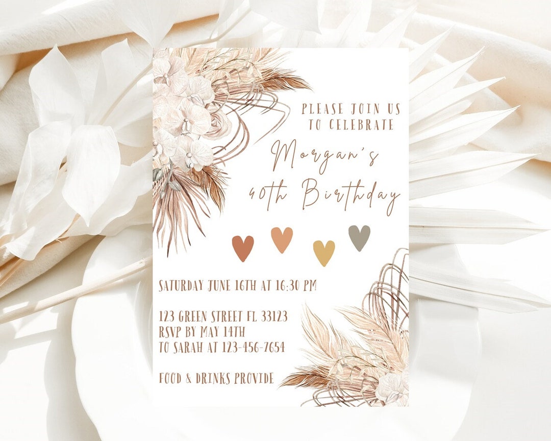 Boho Electronic Birthday Invitation Template Editable Digital Download ...