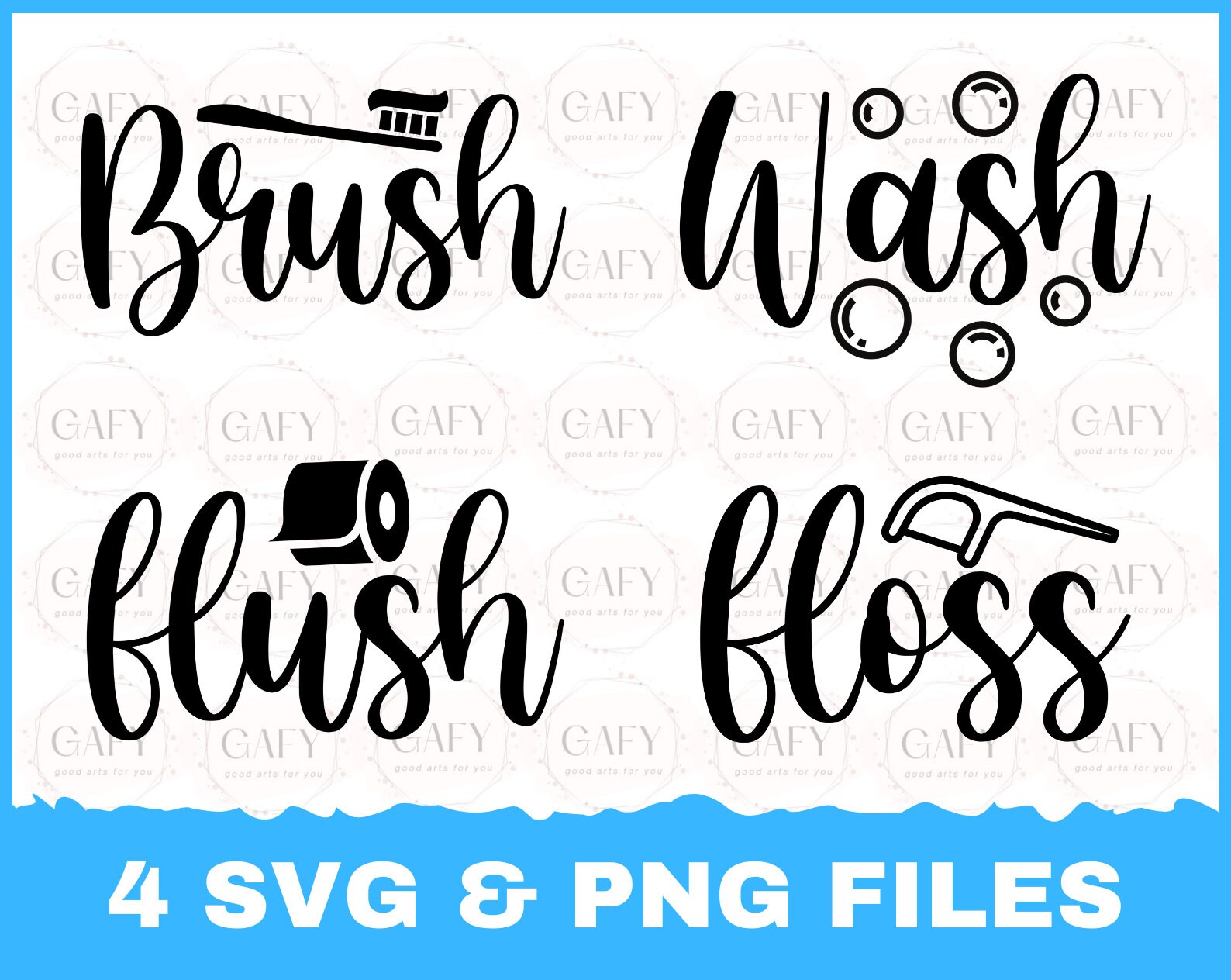 Brush Wash Flush Floss Set of 4 Svg Png Files for Cutting - Etsy