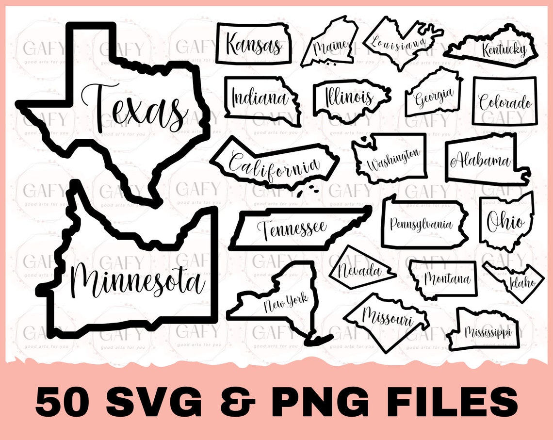 All 50 States Outline Svg Bundle, United States Svg, US Outlines Svg ...