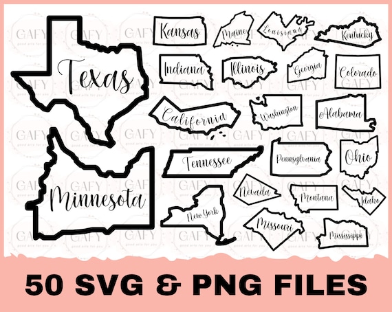 All 50 States Outline Svg Bundle United States Svg US - Etsy