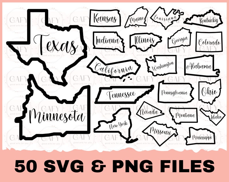 All 50 States Outline Svg Bundle, United States Svg, US Outlines Svg ...