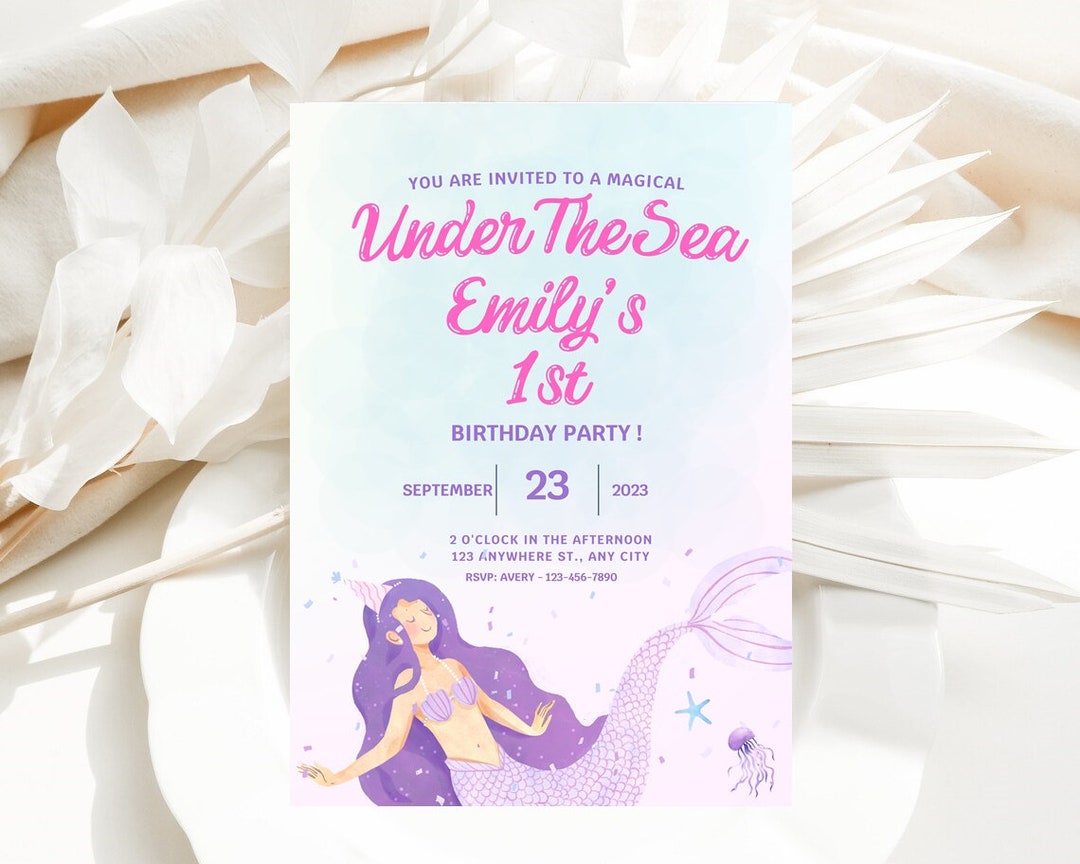 Editable Mermaid Birthday Invitation Template Little Mermaid Under the ...