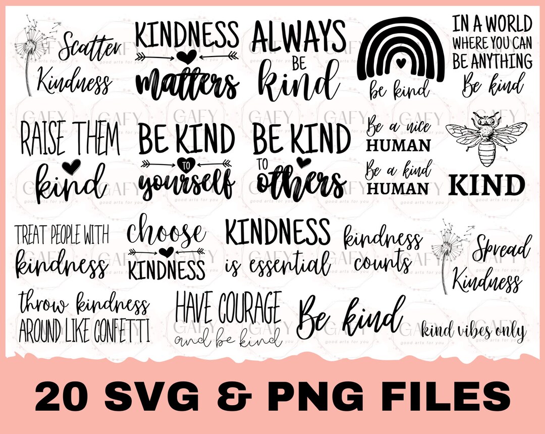 Kindness SVG Bundle, Inspirational Svg, Kind Cut File, Be Kind Svg Cut ...