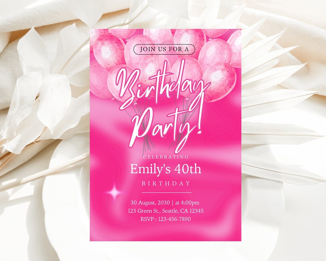 Editable Shades of Pink Birthday Invitation, Pink Invite, Pink Balloons ...