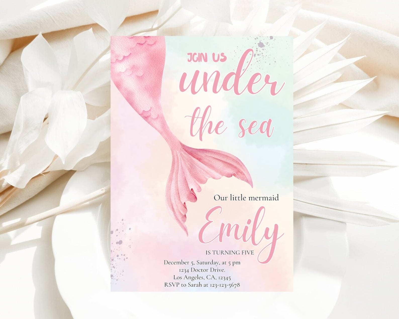 Mermaid Birthday Invitation, EDITABLE Mermaid Template Girl Party ...