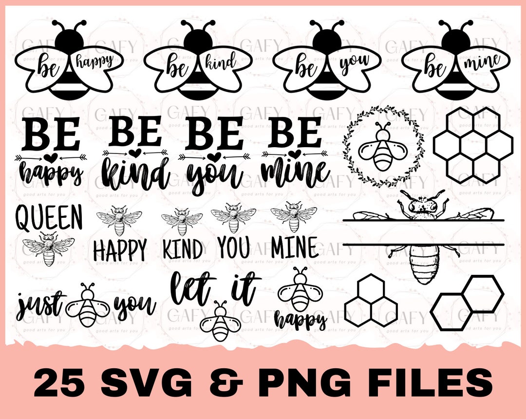 Bee Svg Hand Lettered Bundle, Bee Kind Svg, Bee Happy Svg, Bee Trails ...
