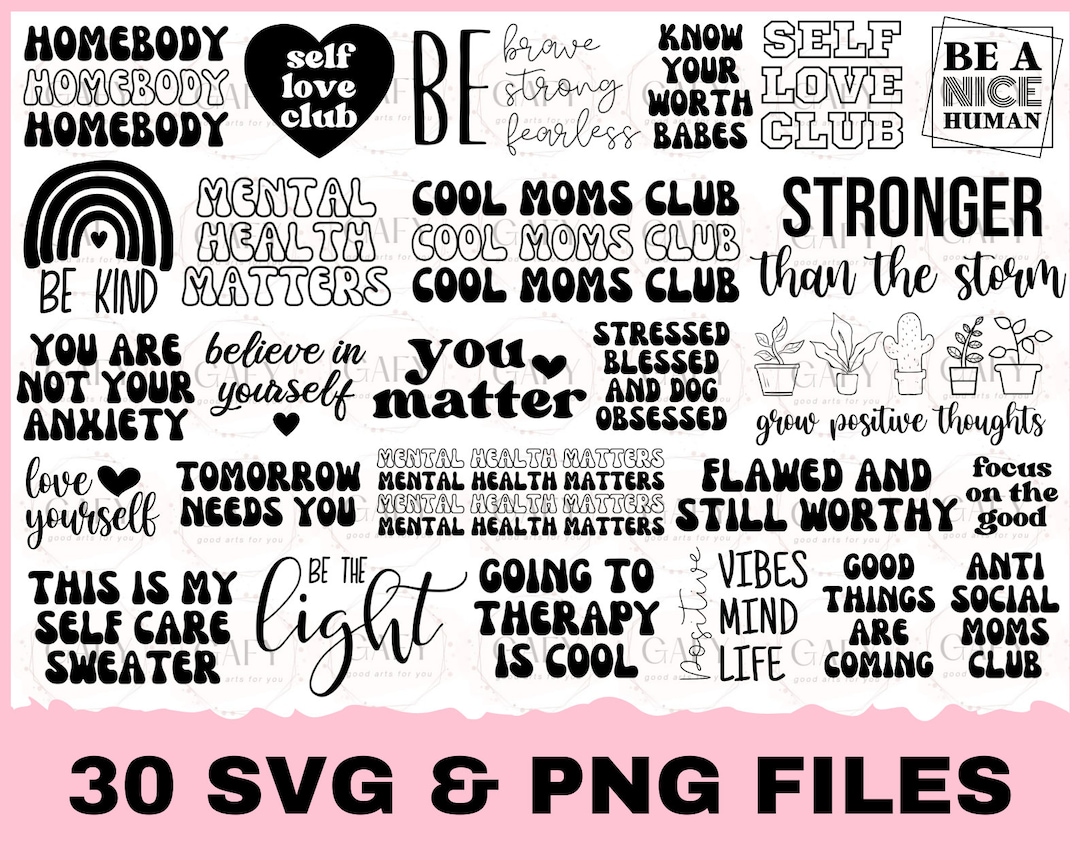 Trendy Svg Bundle, Best Sellers Svg Bundle, Mental Health Svg, Popular ...