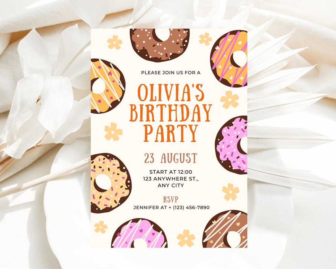 Donut Birthday Invitation Editable Donut Party Invite Template Girl Boy ...