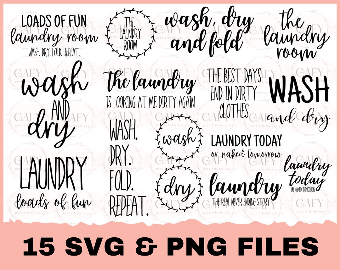 Laundry Svg Bundle Hand Lettered, Laundry Room Sign Svg, Wash and Dry ...