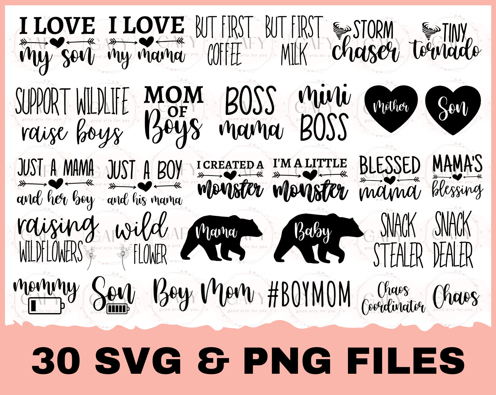 Mother Son Matching Designs SVG Bundle, Mom and Baby SVG Cut Files ...