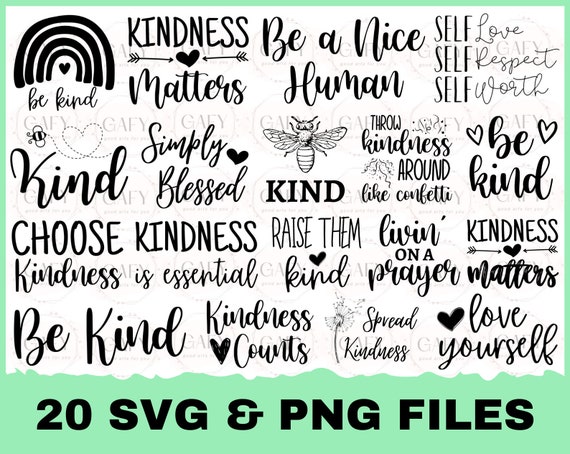 Kindness SVG Bundle Inspirational Svg Kind Cut File Be Kind - Etsy