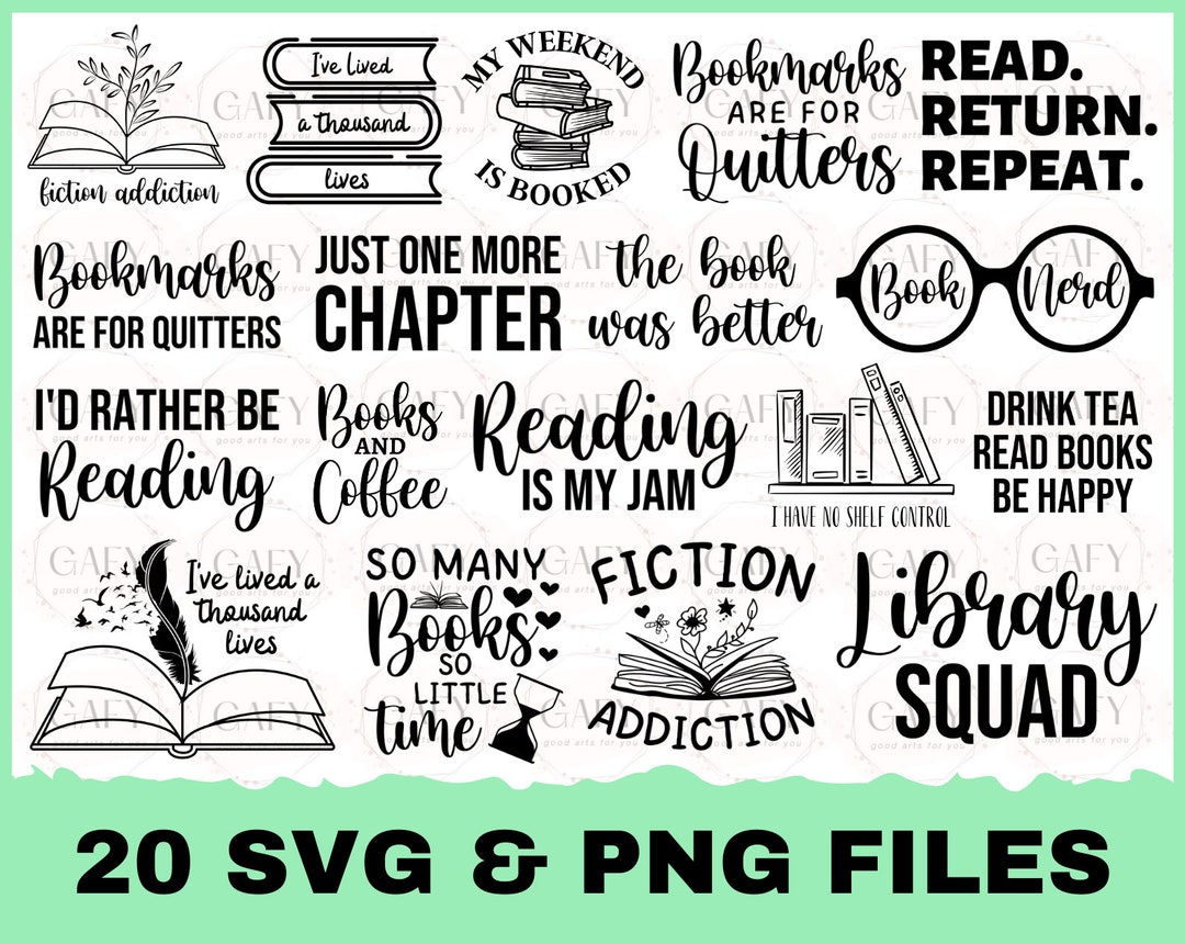 Reading X20 BUNDLE Svg, Png, Reading Books Svg, Reading Commercial ...