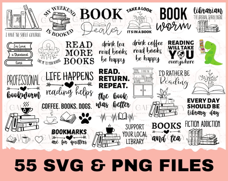 Reading SVG Bundle Book Svg Books SVG Bundle Book Lover Svg | Etsy