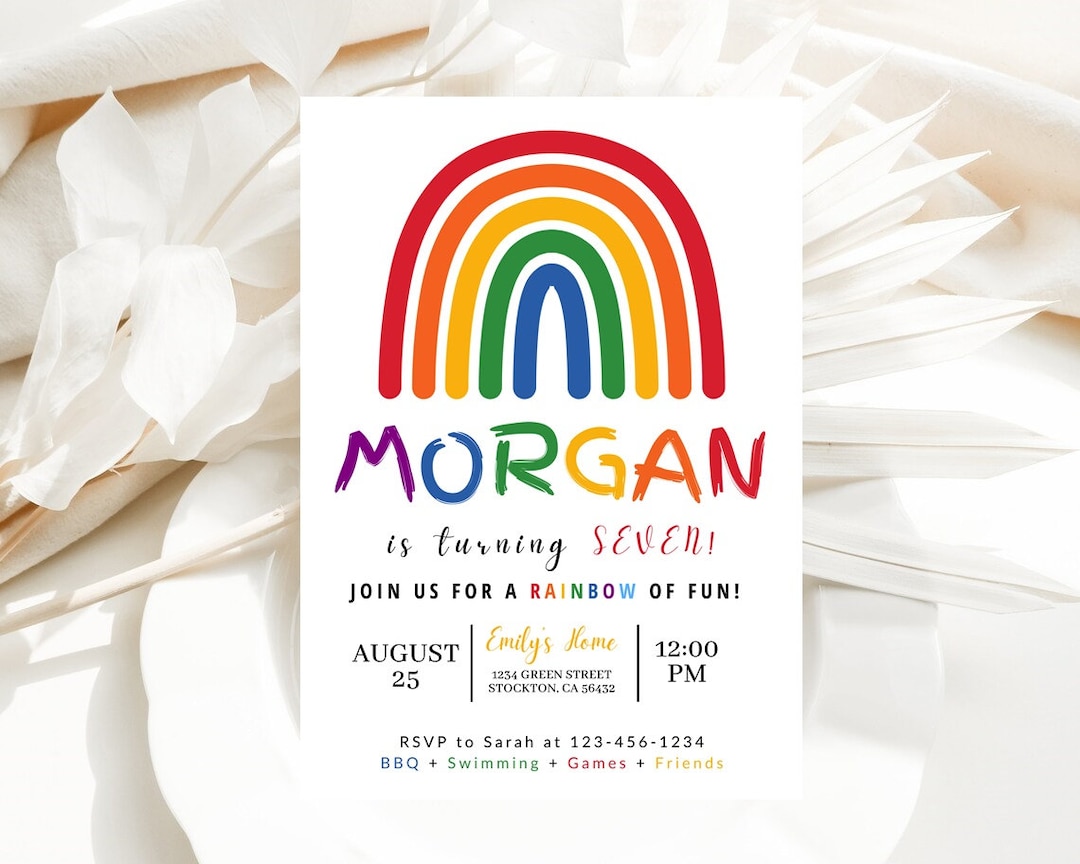 EDITABLE Rainbow Birthday Invitation, Siblings Rainbow Invitation ...