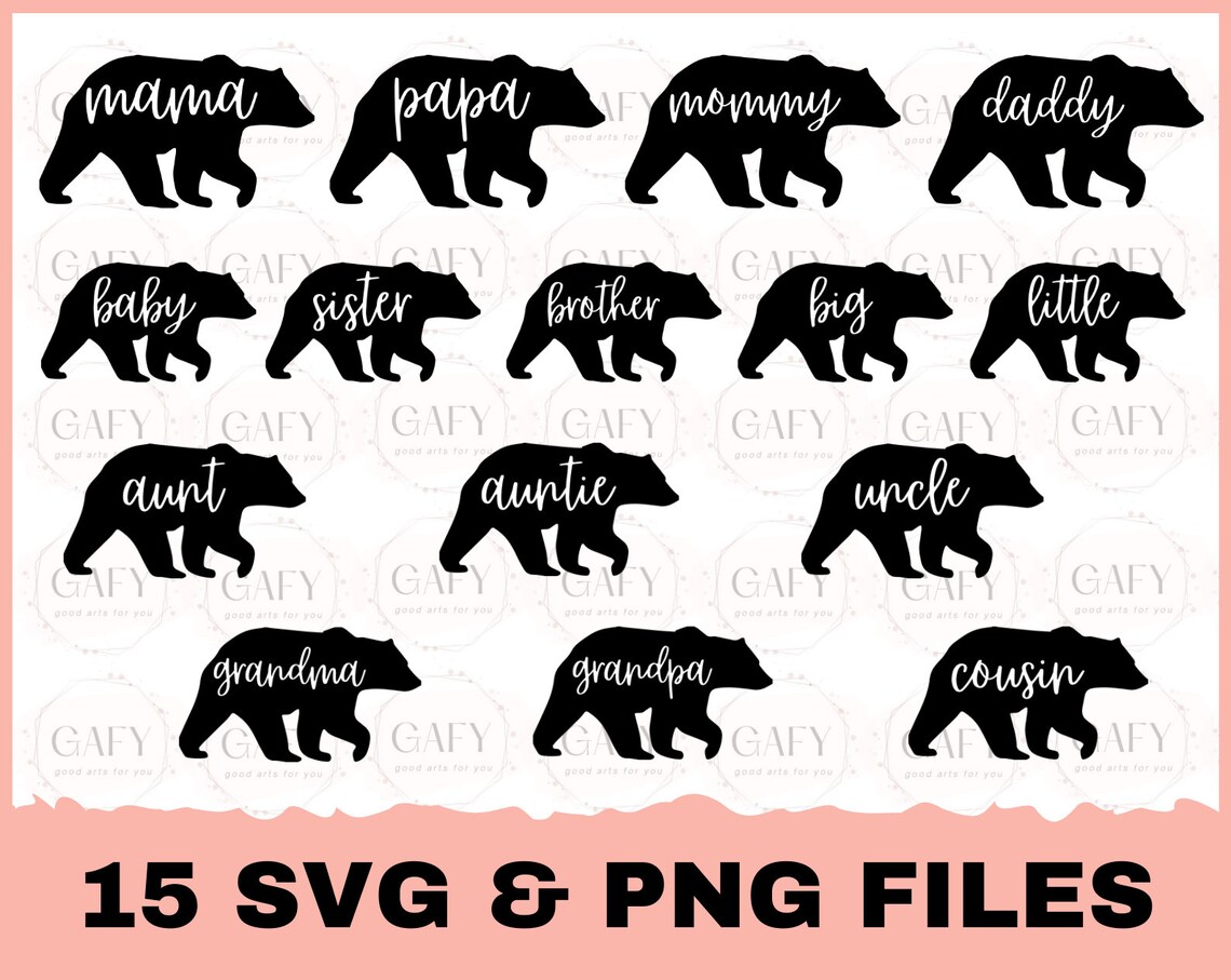 Mama Bear SVG, Papa Bear Svg, Bear Family Clip Art Bundle, Baby, Sister ...